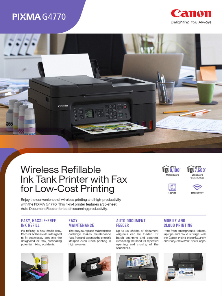 Canon PIXMA G4770 Printer Overview | PDF | Image Scanner | Printer (Computing)