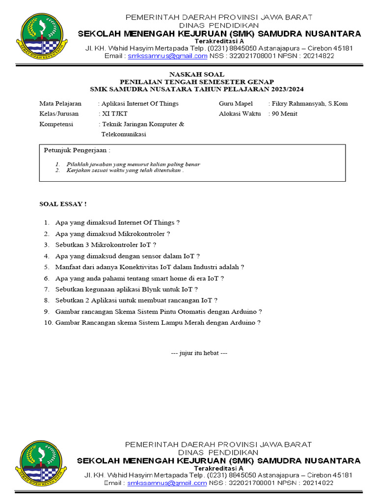 Soal IoT Kelas XI TJKT | PDF | Seni | Komputer