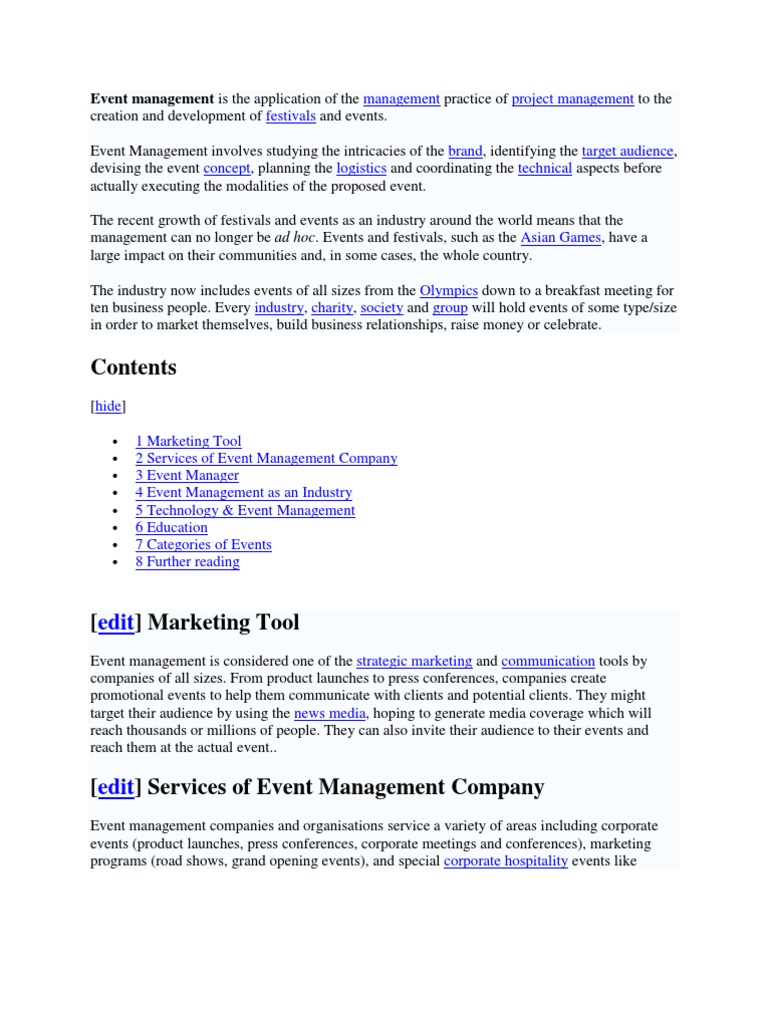 Event Management Is The Application of The Management Practice of ...