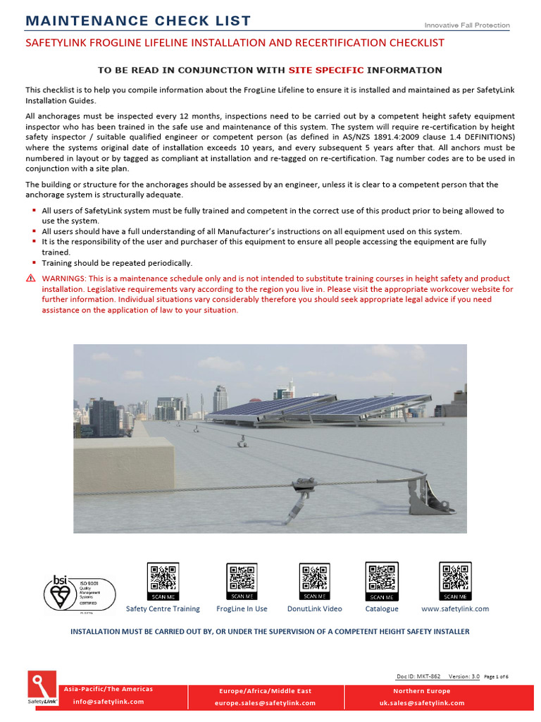 Lifeline Maintenance Check List | PDF