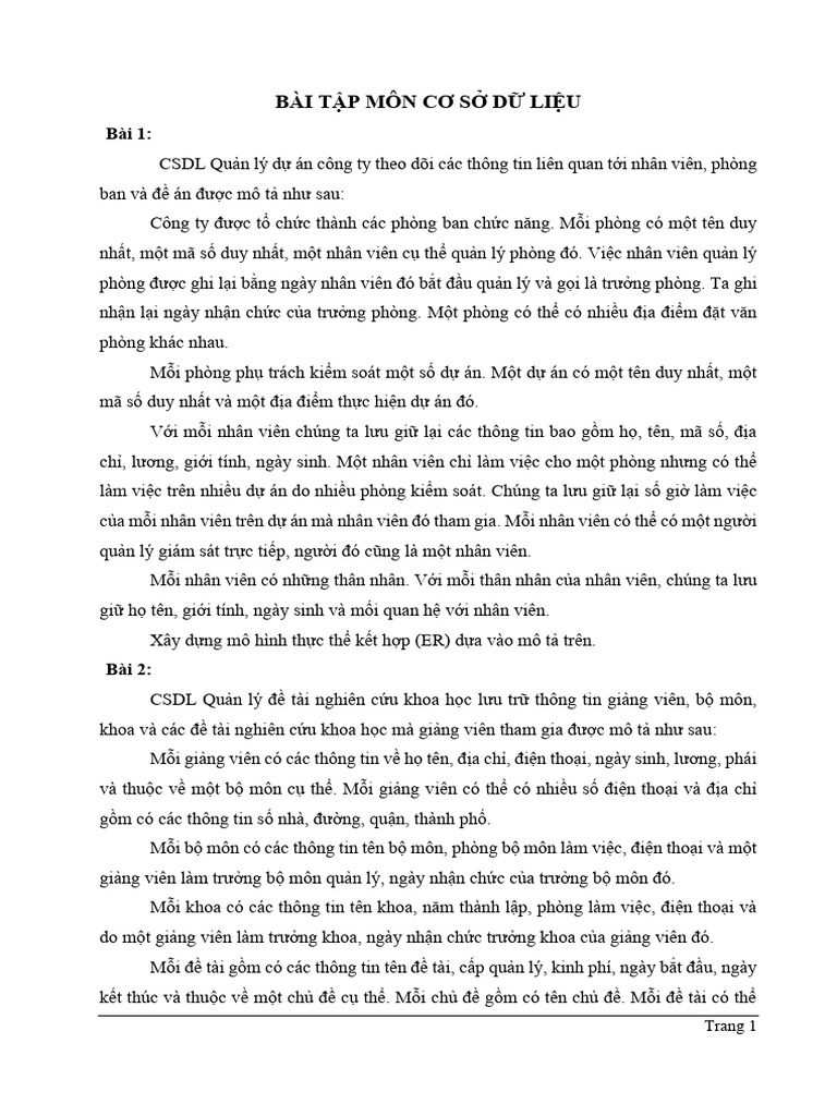 BÀI TẬP CSDL 2021 | PDF