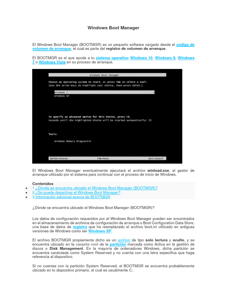 Manejo Windows Boot Manager | PDF | Arranque | Microsoft Windows