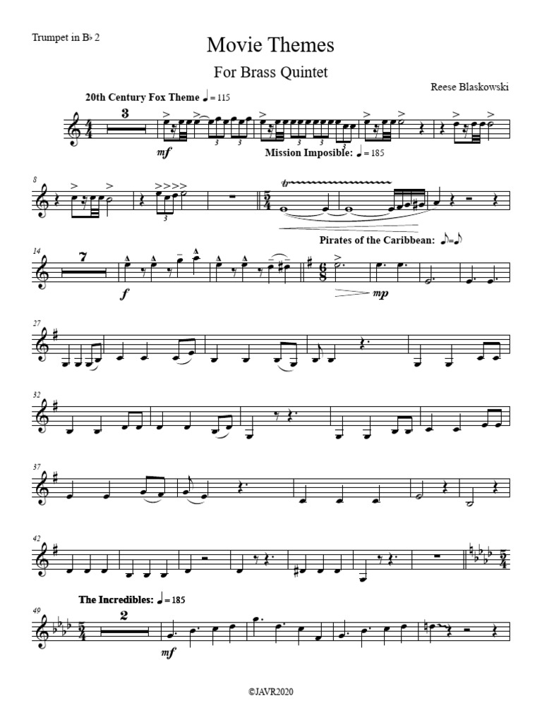 Movie Themes For Brass Quintet - Trumpet in BB 2 | PDF