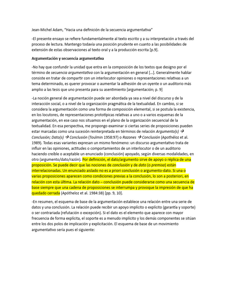 Adam - Hacia Una Definición de Las Secuencias Argumentativas - NOTAS | PDF