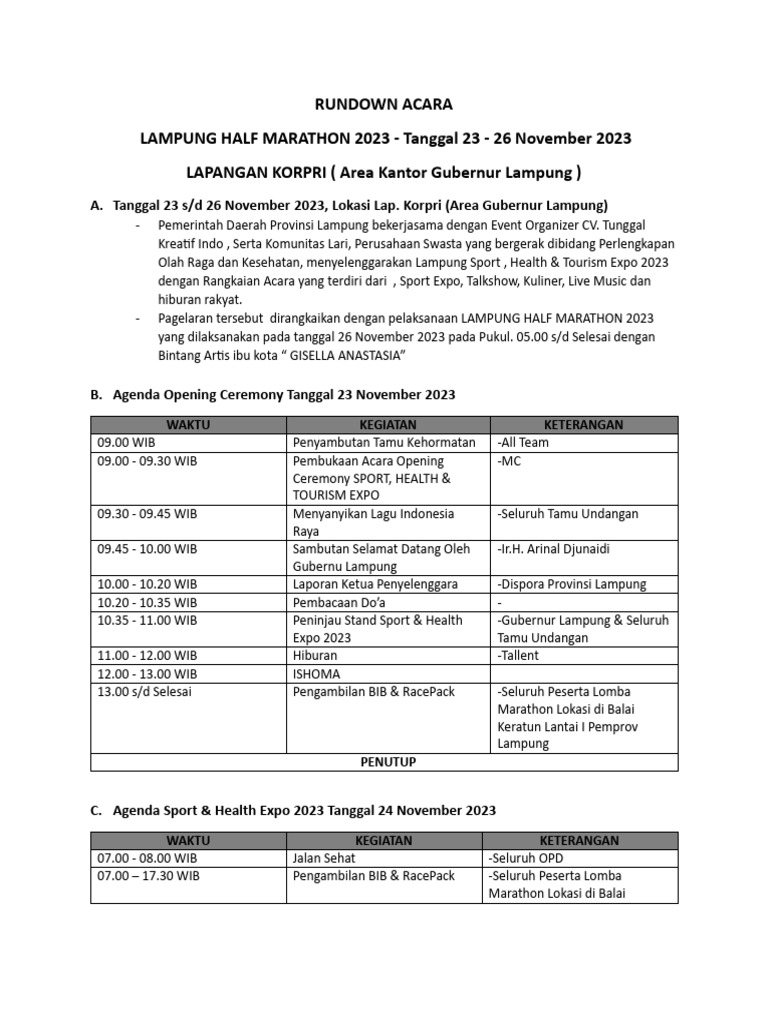 Rundown Acara Lampung Half Marathon 2023 2 | PDF