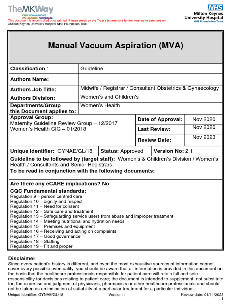 Manual Vacuum Aspiration MVA Response 7876 | PDF | Miscarriage | Human ...