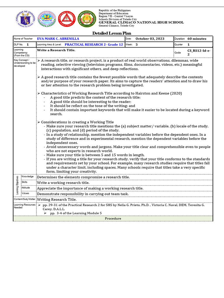 Dlp-Cot 1-Sy2023-2024 | PDF