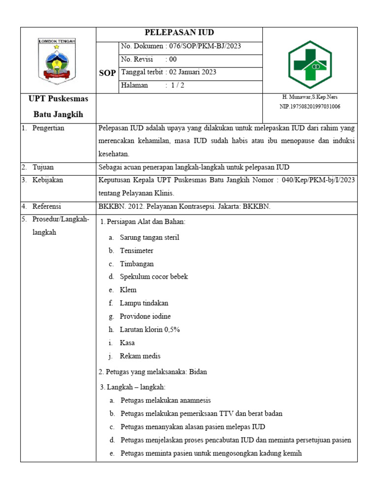 Sop Pelepasan Iuud | PDF