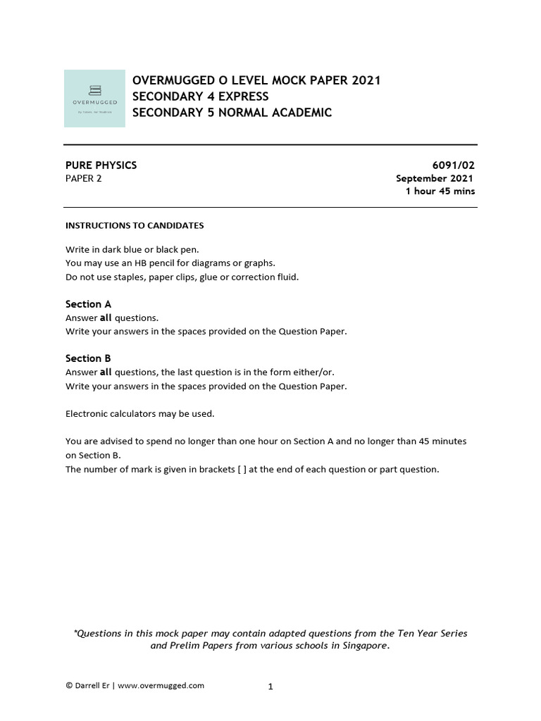 (PHY) 2021 Mock Paper 2 - Answers | PDF