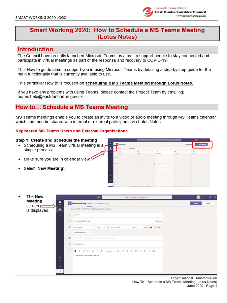 How To Schedule An MS Teams Meeting (Notes) | PDF