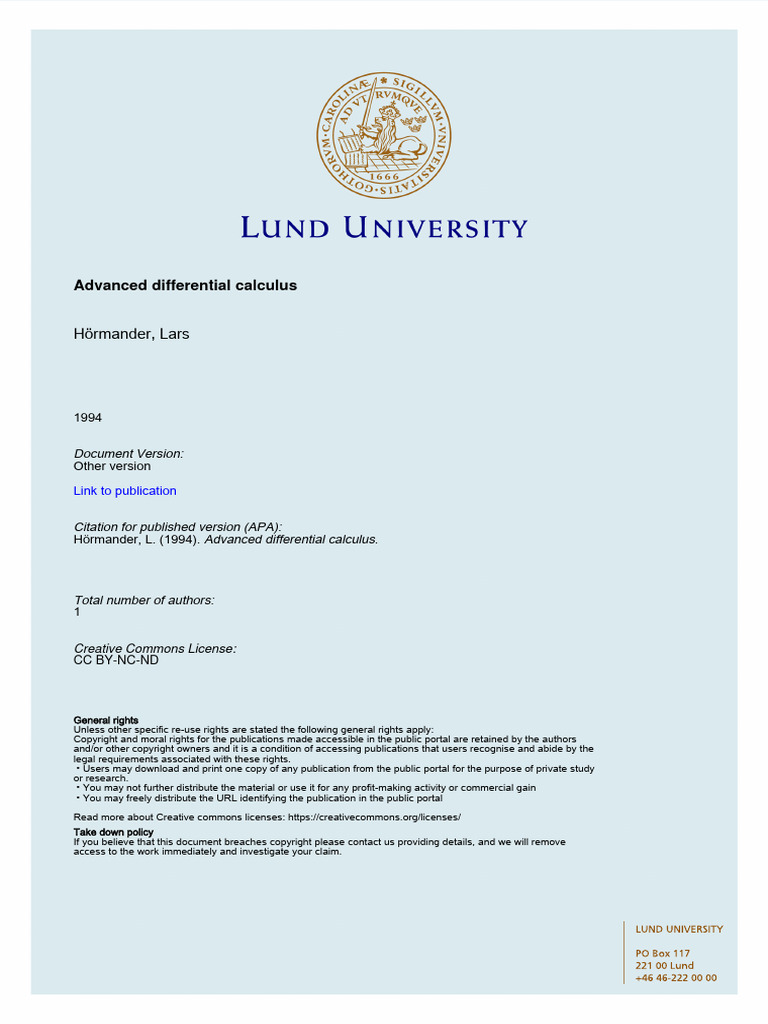 Hormander Advanced Differential Calculus | PDF