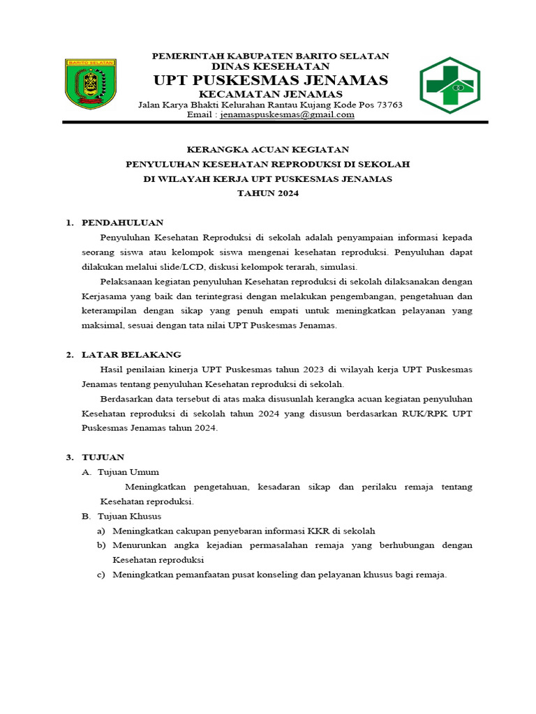 KAK Kegiatan Kesehatan Reproduksi | PDF
