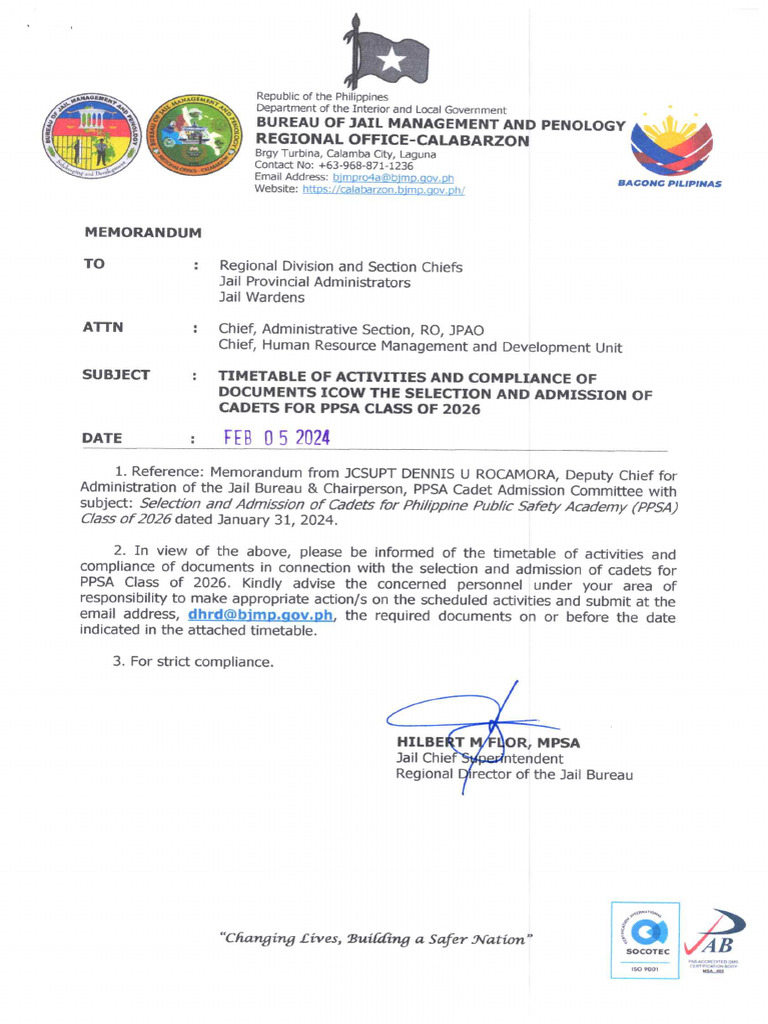 Timetable of Activities and Compliances of Documents Icow The Selection ...