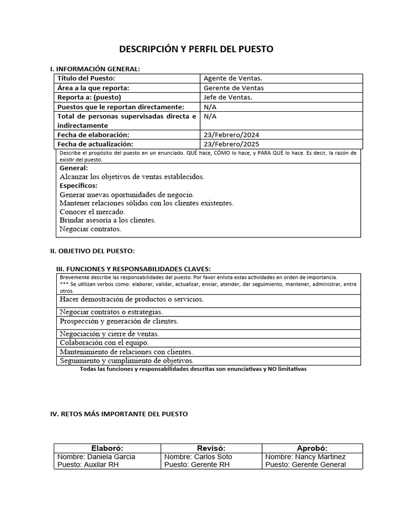 Perfil y Descripcion de Puestos Agente de Ventas | PDF | Marketing | Business