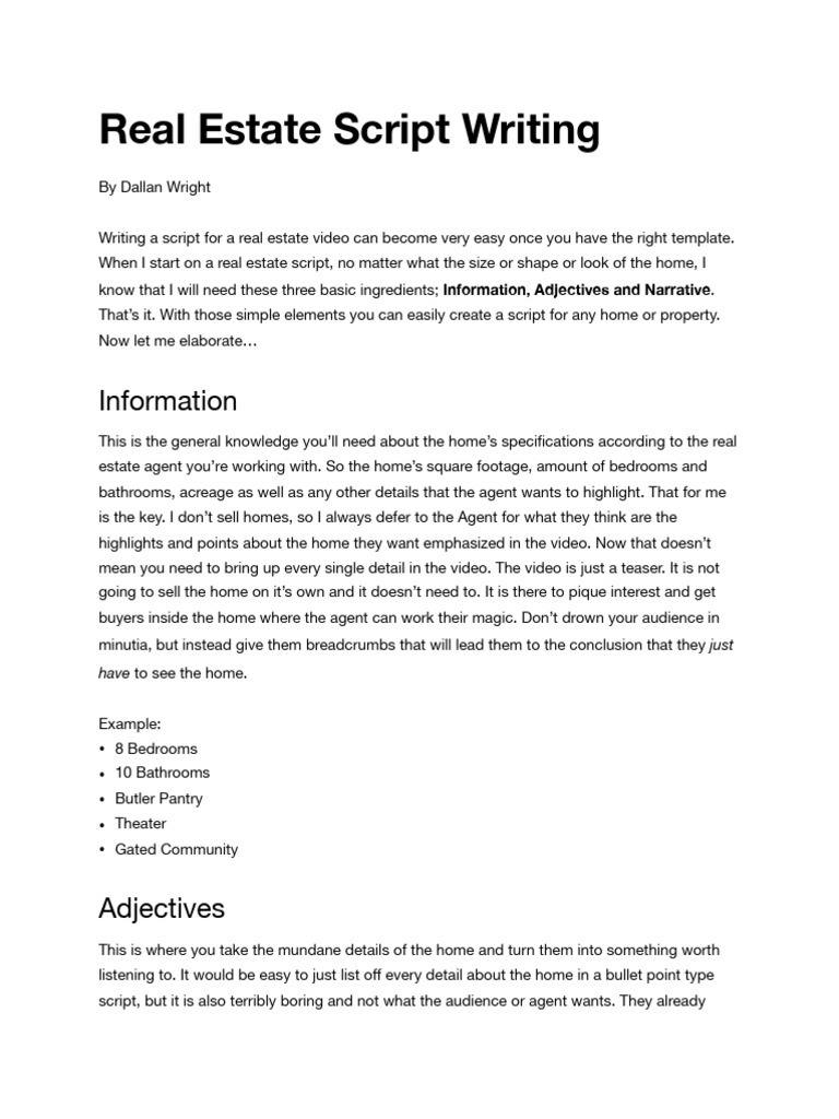 Real Estate Script Writing | PDF Real Estate Script Writing | PDF