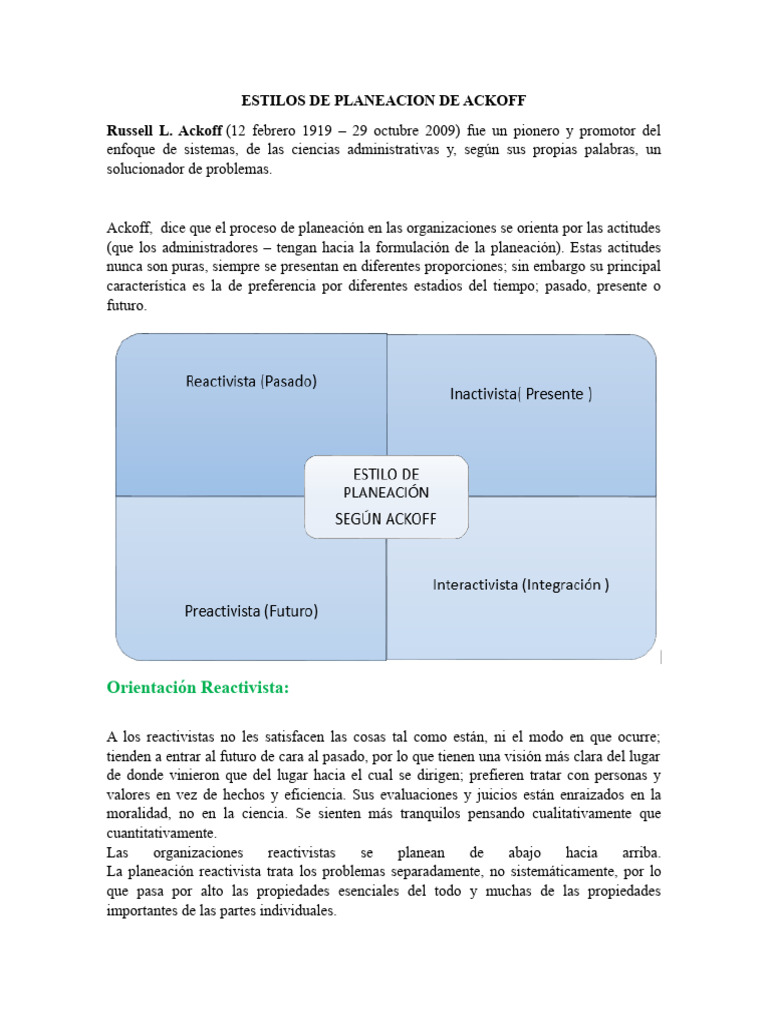 Estilos de Planeacion de Ackoff | PDF | Planificación