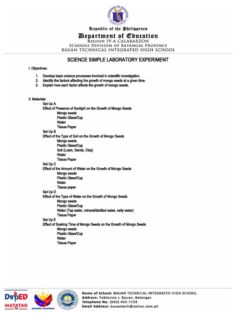 Science Simple Laboratory Experiment | PDF | Seed | Water