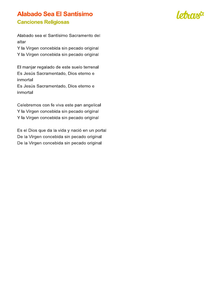 Alabado Sea El Santisimo | PDF