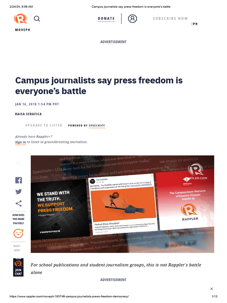 Campus Journalists Defend Press Freedom | PDF | Freedom Of The Press ...