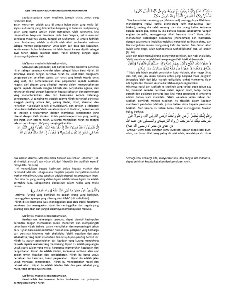 Keistimewaan Muharram Dan Hikmah Hijrah | PDF