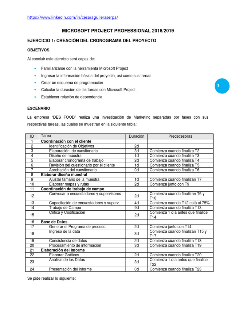 Guía de Microsoft Project para DES FOOD | PDF | Ventana (informática) | Calendario