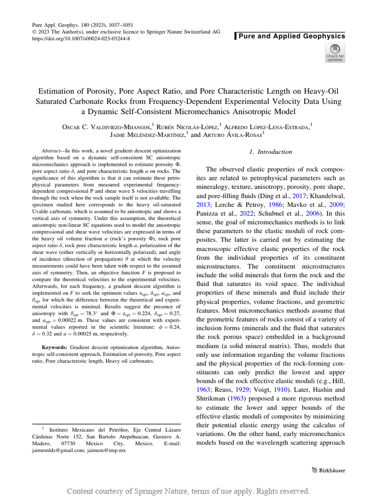 Estimation of Porosity Pore Aspect Ratio and Pore | PDF | Anisotropy | Chemistry