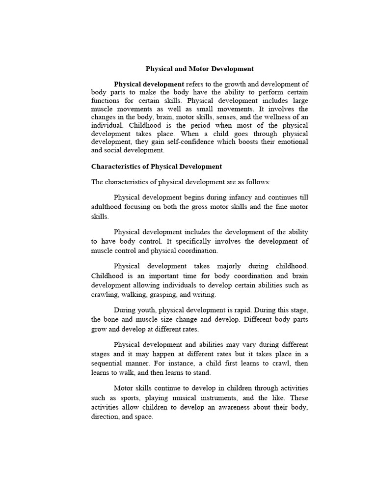 Physical and Motor Development | PDF | Childhood | Human Life Stages