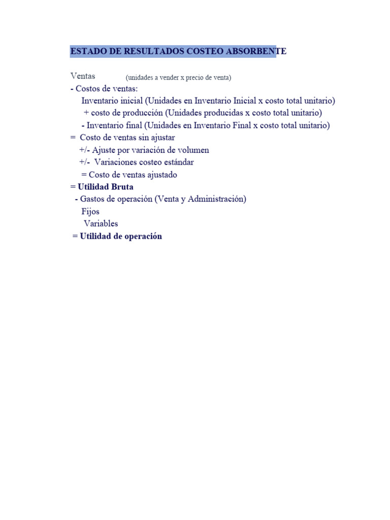 Ejercicio Costeo Absorbente y Variable | PDF | Inventario | Estado de resultados
