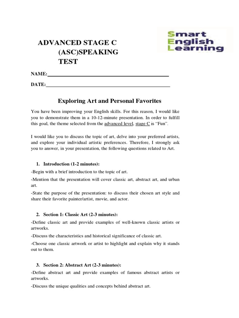 Test Speaking ASC 1 | PDF | Vocabulary | Word