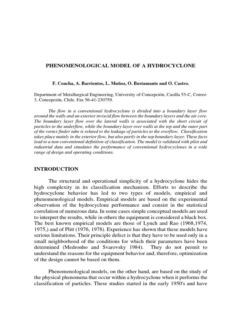 Phenomenological Model of A Hydrocyclone | PDF | Ciencia y matemática