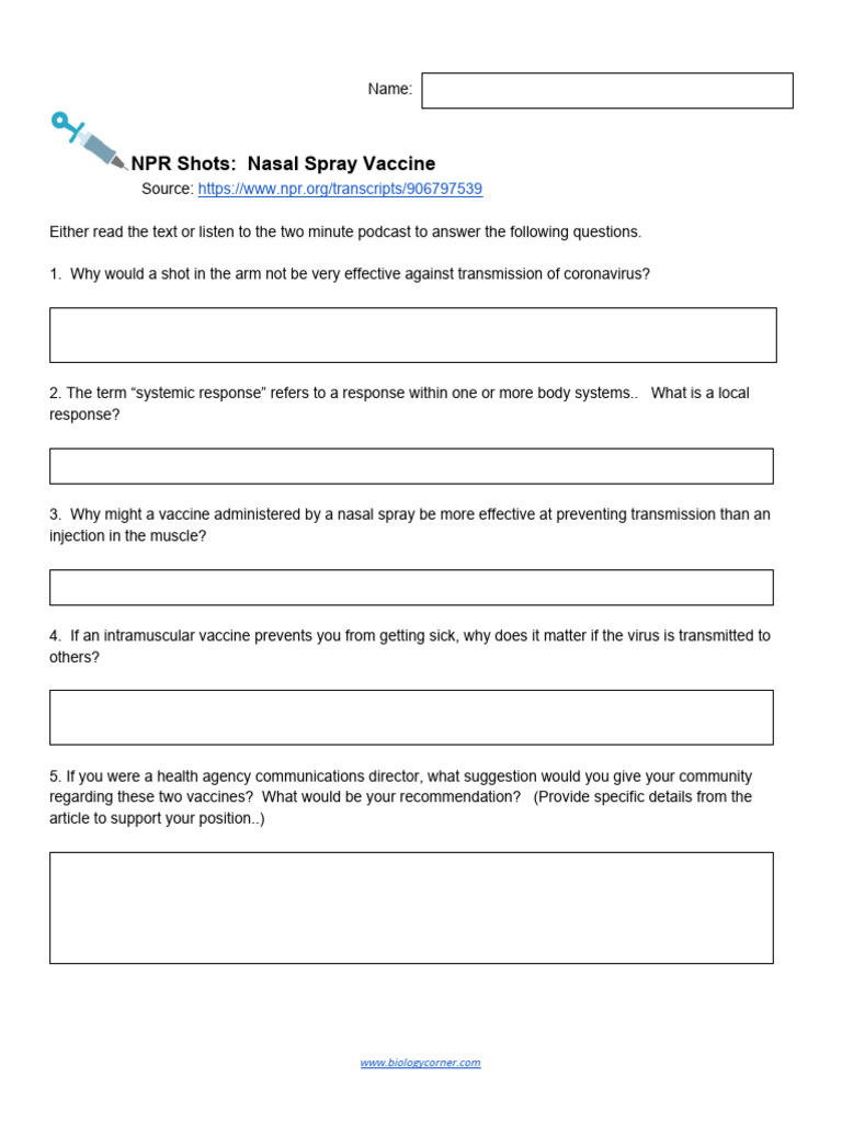 (Article) NPR Shots - Nasal Spray Vaccine | PDF