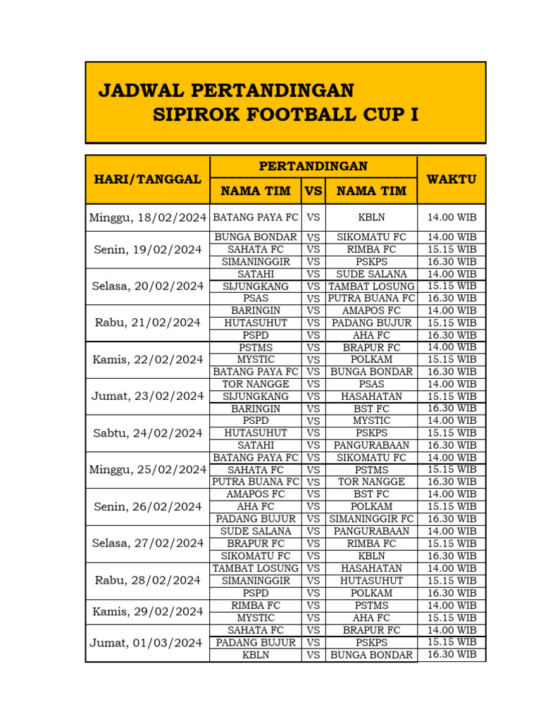Jadwal Pertandingan | PDF