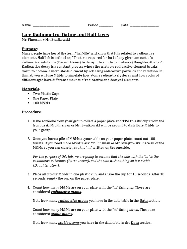 2014-10-20 - Lab - Radiometric Dating and Half Lives | PDF ...
