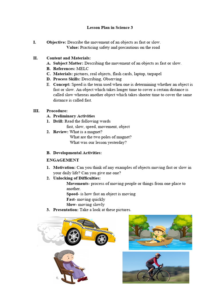 Science 3 Describe The Movement of An Objects As Fast or Slow ...