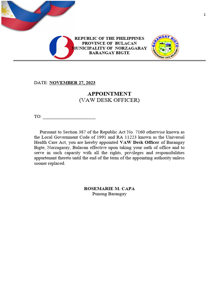 Appointment VAW DESK OFFICER | PDF