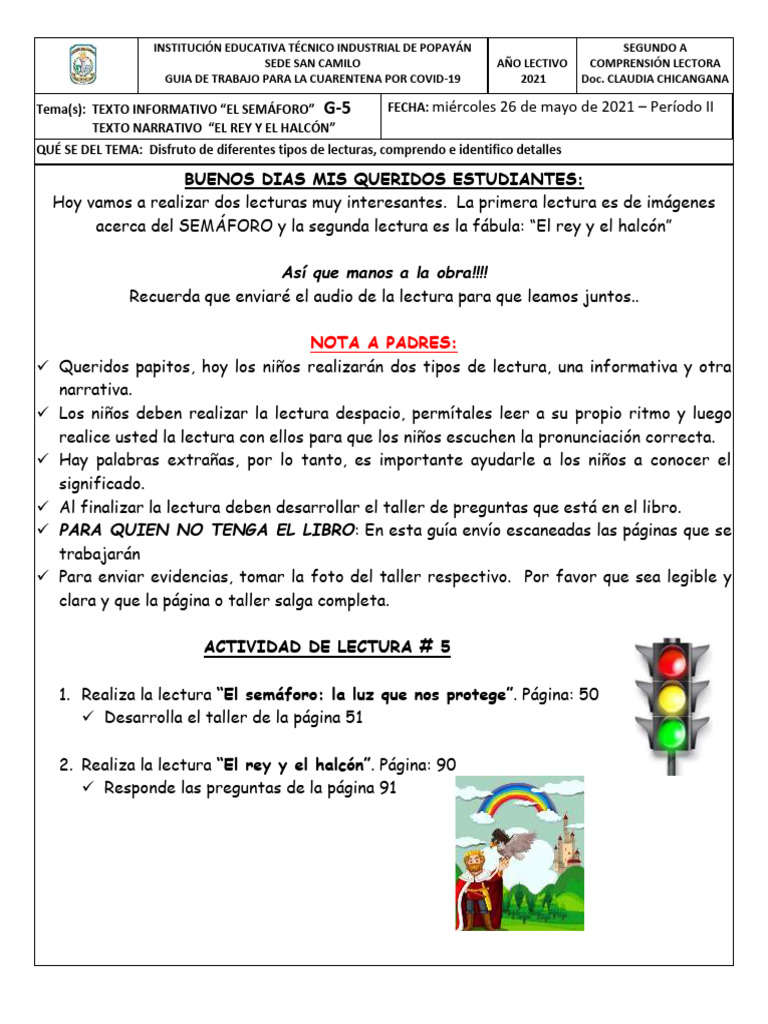 G5-Lectura-2a - El Semáforo - El Rey y El Halcon | PDF | Comunicación humana | Aprendizaje