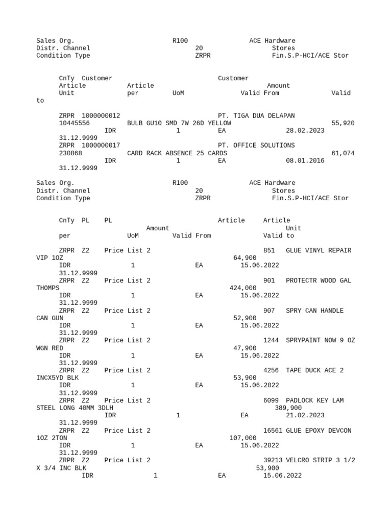 ACE Hardware Sales Price List | PDF | Industrial Processes | Secondary ...