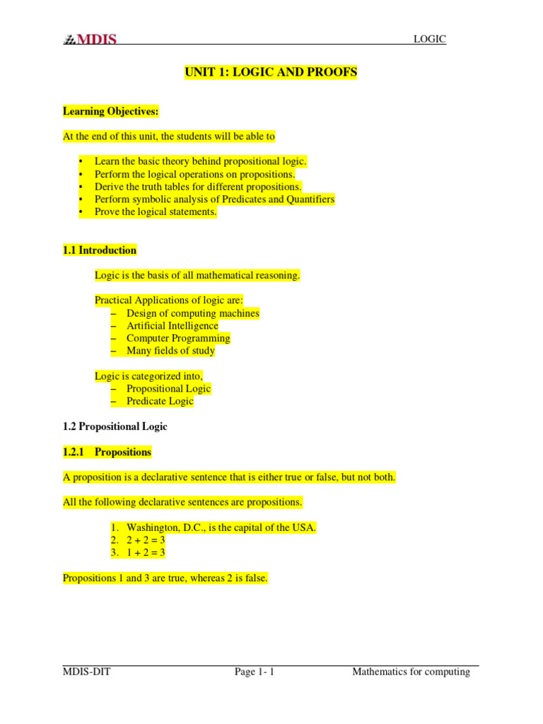a01 Dit- Mc_u1_logic x9 Ok | PDF | If And Only If | Proposition