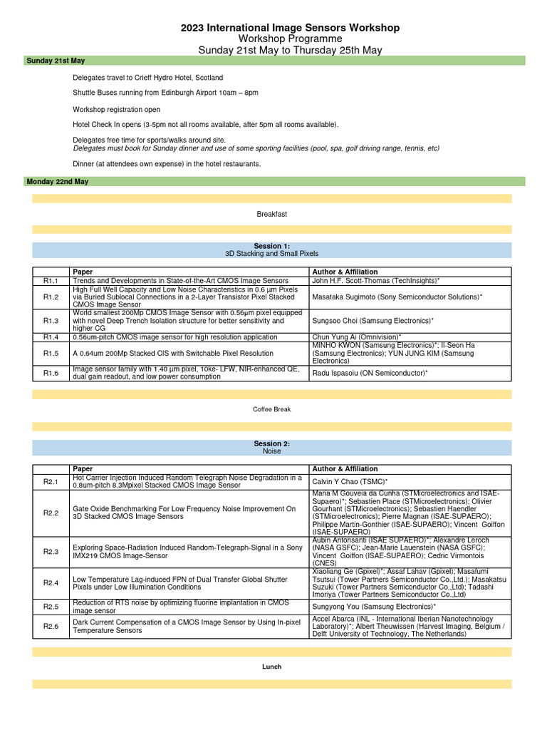 2023 International Image Sensors Workshop Programme | PDF | Computer ...