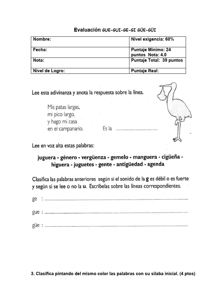 Evaluación de Sílabas Gue-Gui-Ge-Gi | PDF
