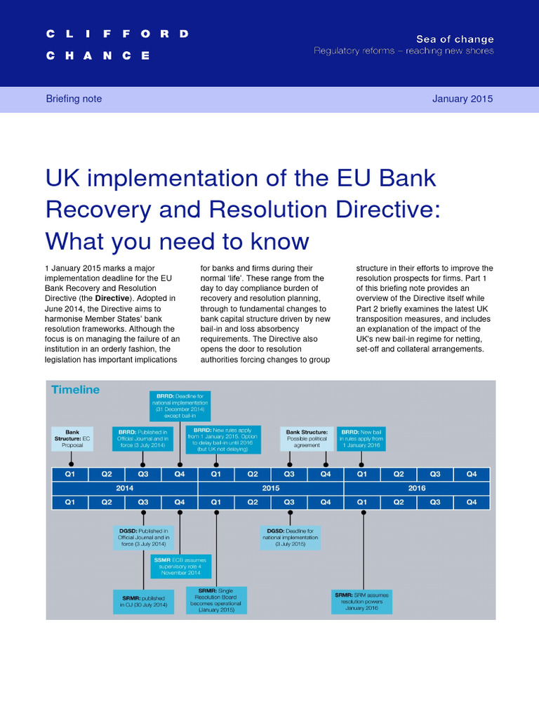 Clifford Chance UK Implementation of EU BRRD | PDF | Bailout | Banks