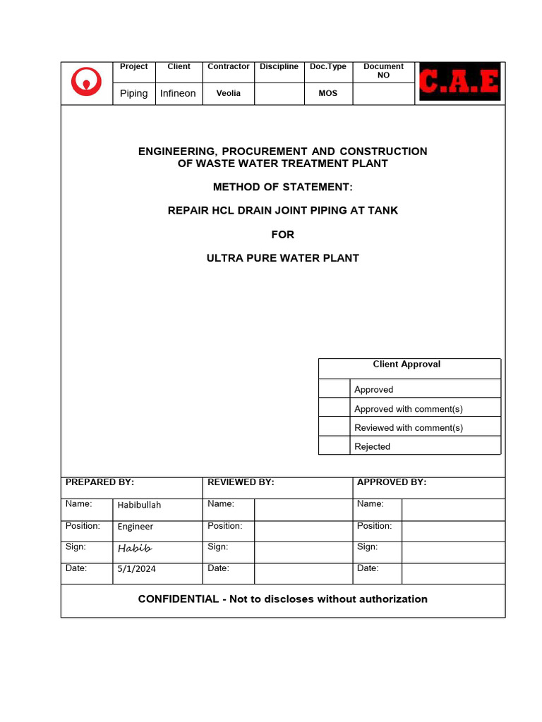 Mos-Repair HCL Drain Joint Piping at Tank | PDF | Pipe (Fluid ...