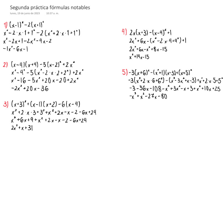 Segunda Práctica Fórmulas Notables | PDF