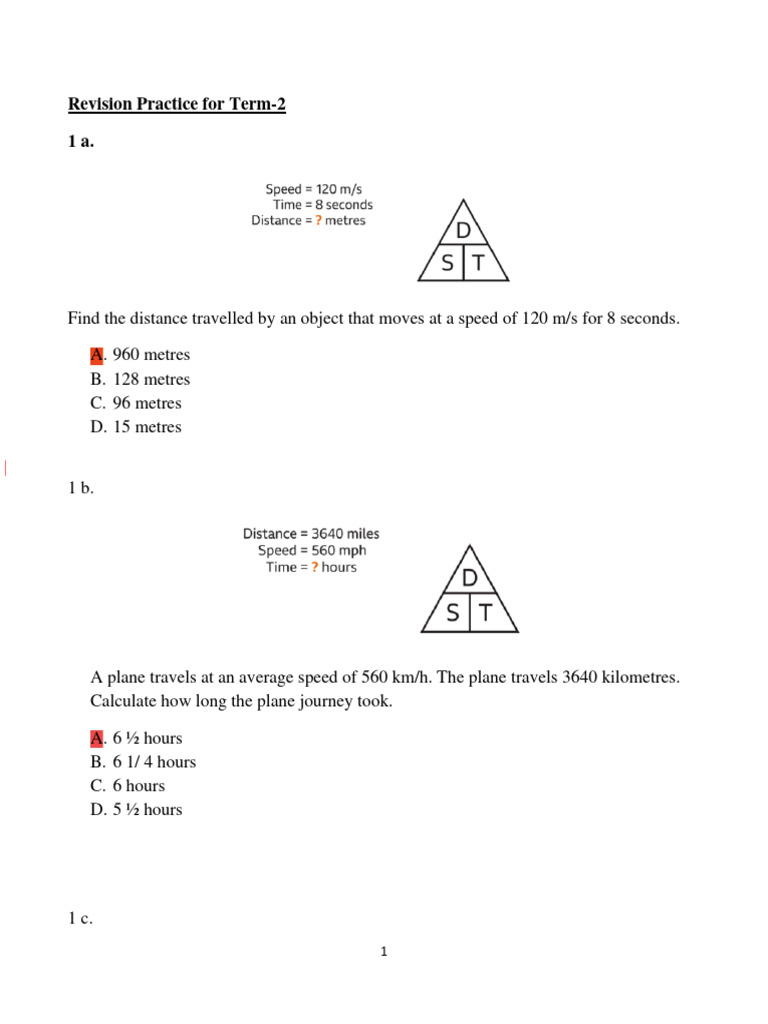 Revision Practice For Term 2 | PDF | Speed | Acceleration