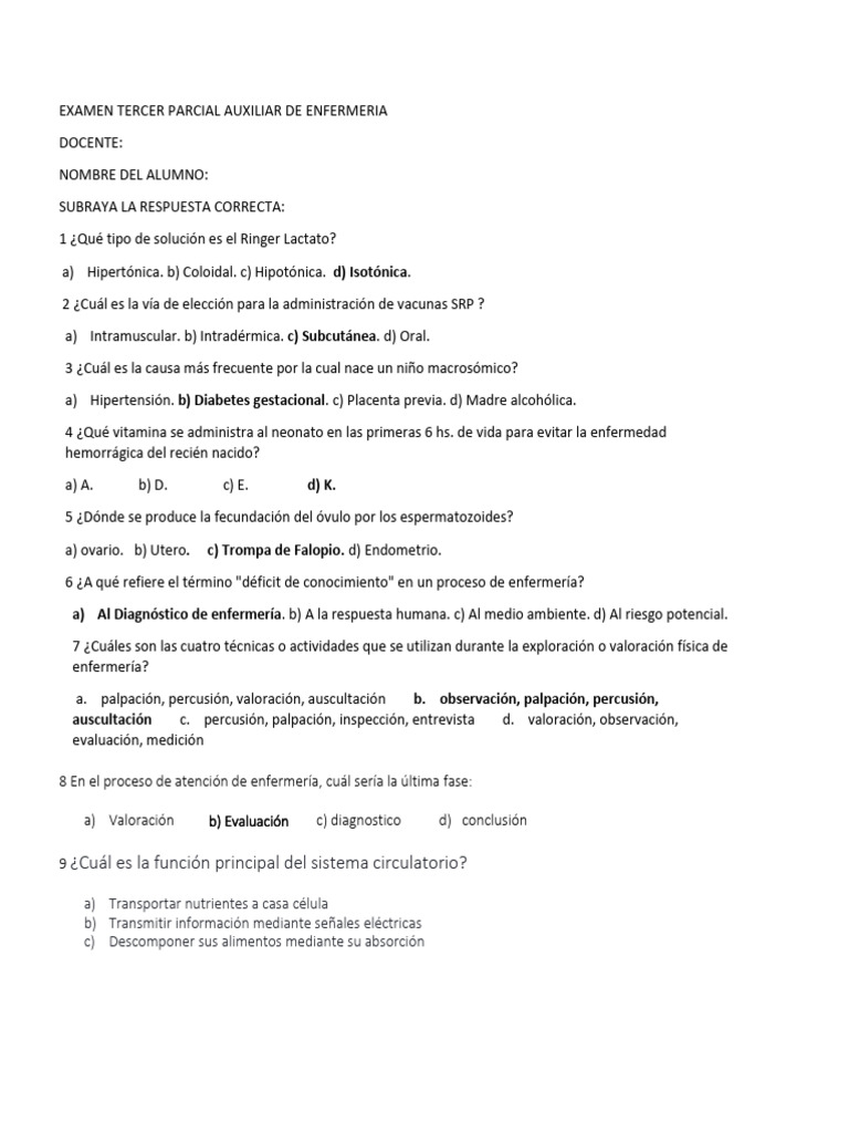 Examen Tercer Parcial Respuestas Correctas | PDF