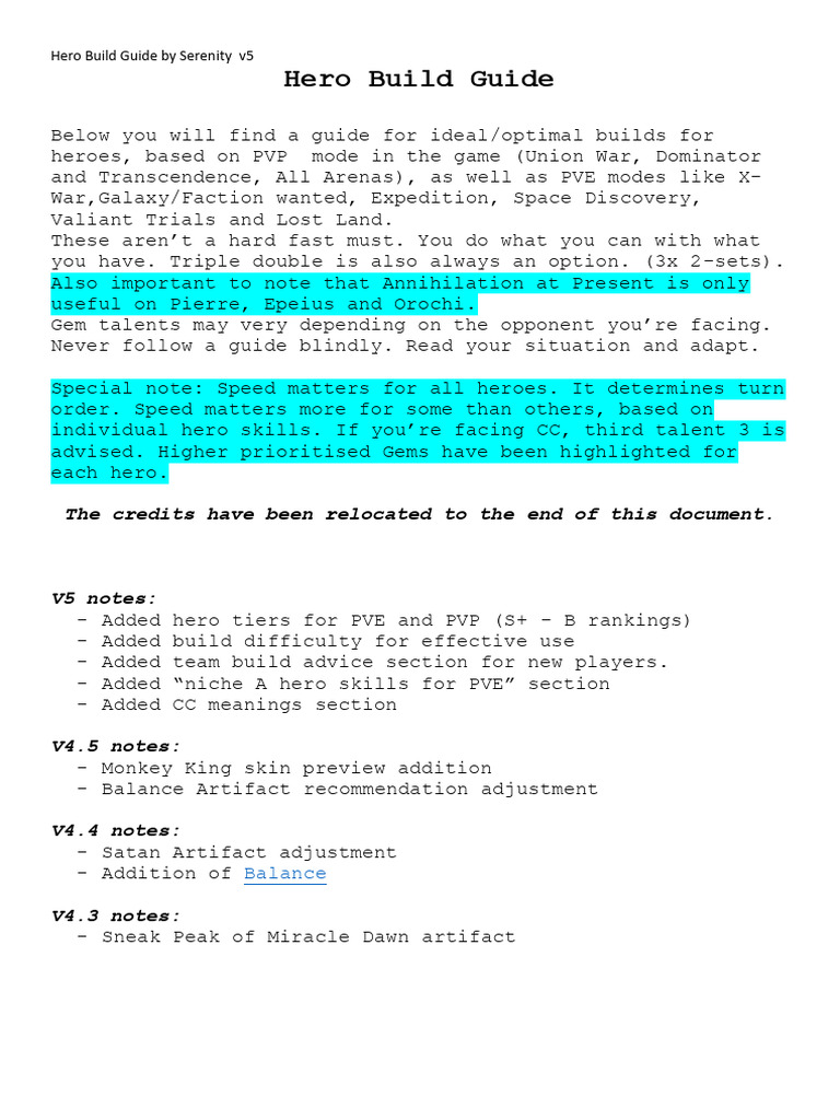 Hero Build Guide v5 | PDF