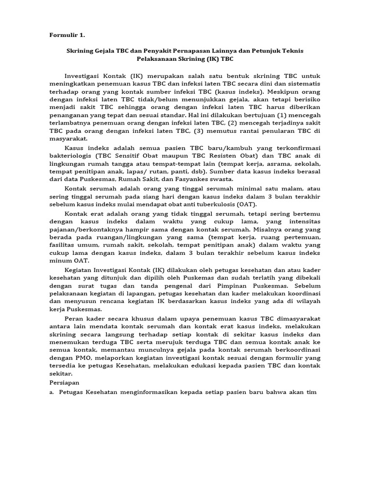 Formulir Skrining Gejala TBC | PDF
