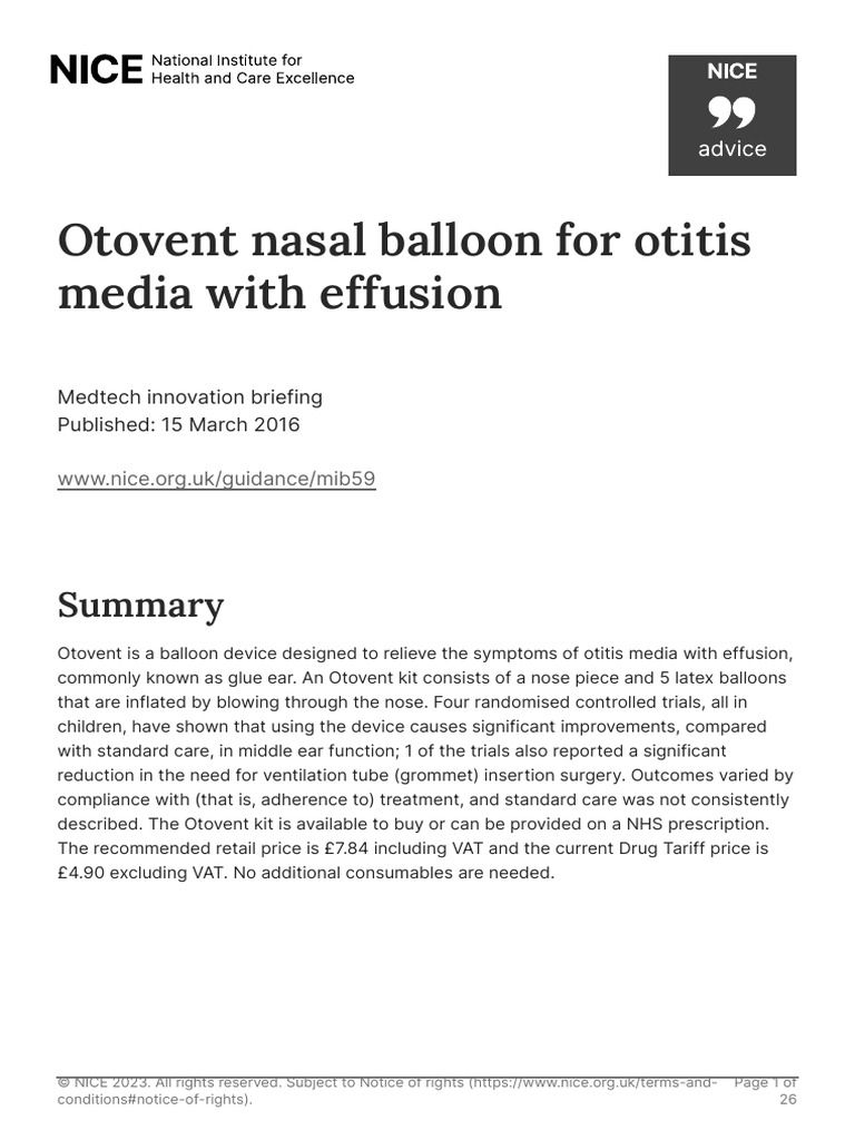 Otovent Nasal Balloon For Otitis Media With Effusion PDF 63499234925509 ...