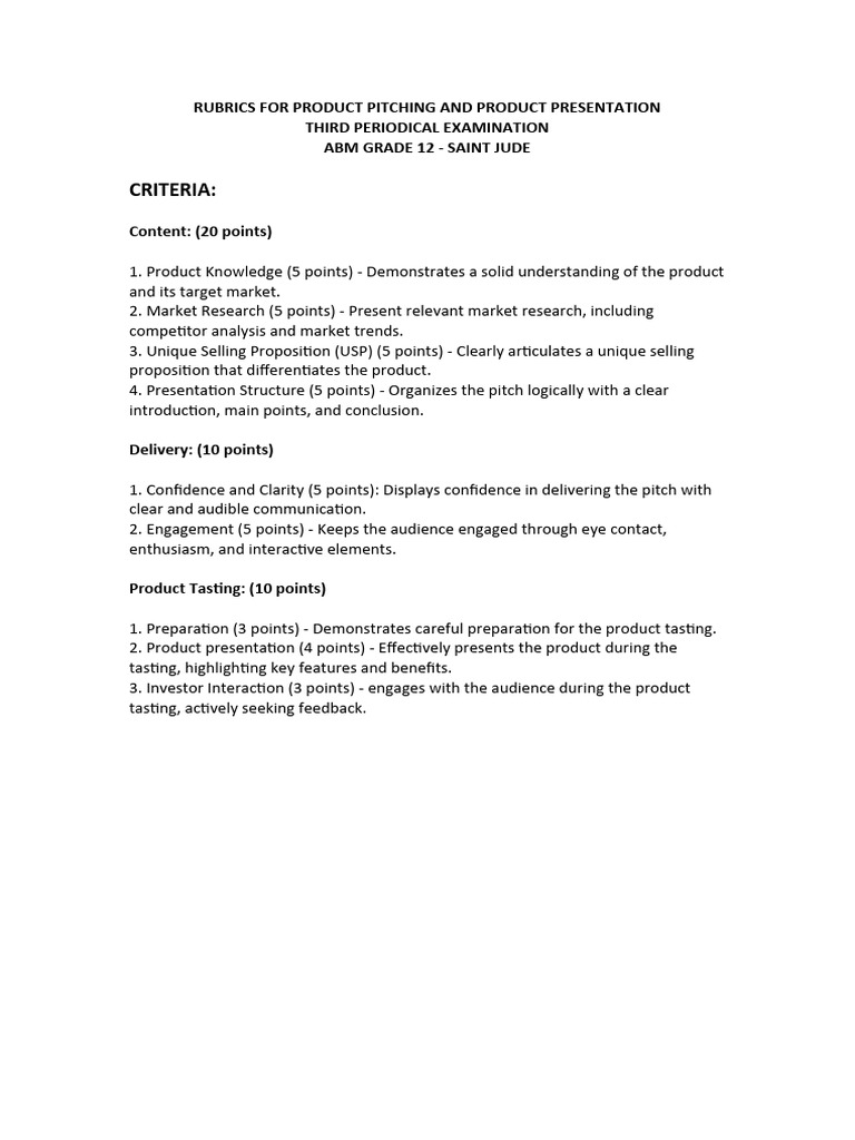 Rubrics for Product Pitching | PDF