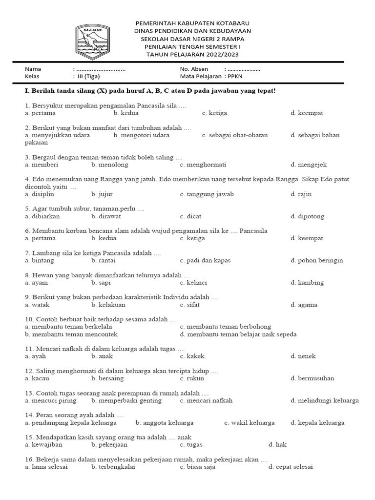 Soal PPKN 2022 | PDF